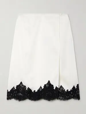 Stella McCartney Lace-trimmed Satin Wrap Skirt - Off-white