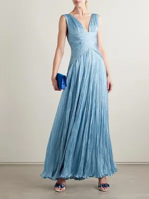 MARMAR HALIM Gathered Plissé-silk Gown