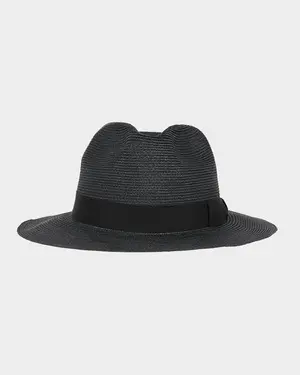 Giorgio Armani Jute Ribbon-Band Fedora Hat Silver