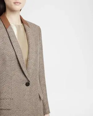 Giorgio Armani Chevron Wool Blazer With Leather Trim