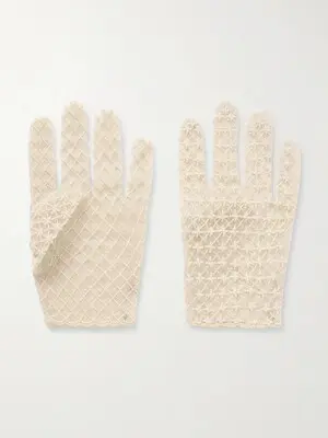 CLIO PEPPIATT Embellished Embroidered Tulle Gloves - Neutrals