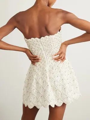 CLIO PEPPIATT Scallop Strapless Embellished Taffeta Mini Dress