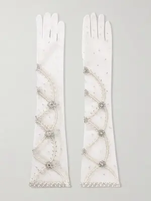 CLIO PEPPIATT Embellished Tulle Gloves - Ivory