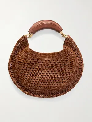 Chloé Leather-trimmed Embroidered Raffia Tote - Brown