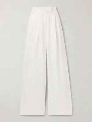 ANINE BING Lou Pleated Woven Wide-leg Pants - Neutrals