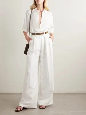 ANINE BING Lou Pleated Woven Wide-leg Pants - Neutrals