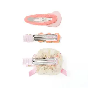 PUTTISU 3-piece Hair Clip Set With Bunny And Flower Details - Bunny Picnic Bloom -orange