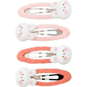PUTTISU 4-piece Bunny Hug Snap Clip Set - Baby Pink & Coral
