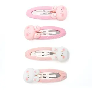 PUTTISU 4-piece Bunny Hug Snap Clip Set - Baby Pink & Pastel Pink