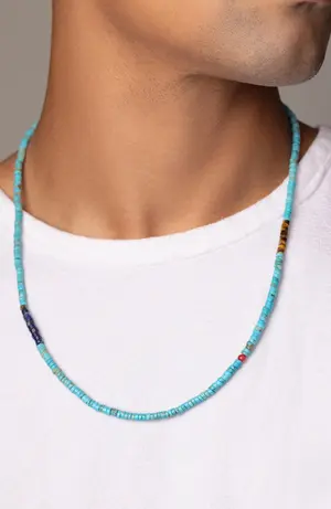 NIALAYA Tiger Eye Lapis Heishi Bead Necklace - Turquoise /brown /blue