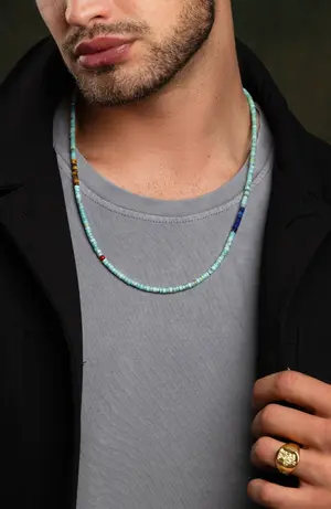 NIALAYA Tiger Eye Lapis Heishi Bead Necklace - Turquoise /brown /blue