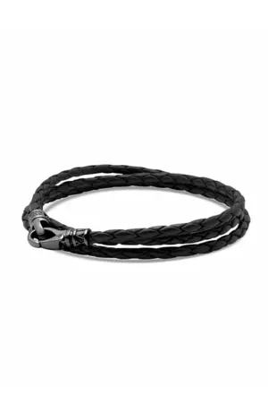NIALAYA Braided Leather Wrap Bracelet - Black