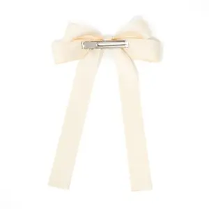 PUTTISU Classic Long Ribbon Bow Clip - Ivory