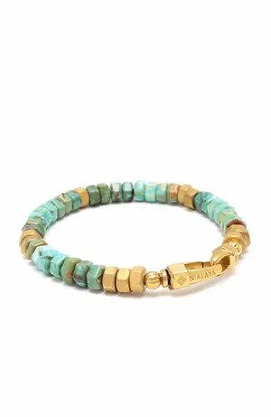 NIALAYA Hexagon Beaded Bracelet - Green Turquoise /gold