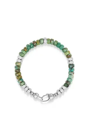 NIALAYA Hexagon Beaded Bracelet Green Turquoise /silver