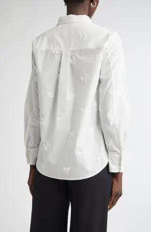 St. John Sequin Floral Embroidered Button-up Shirt