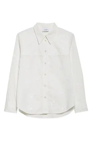 St. John Sequin Floral Embroidered Button-up Shirt