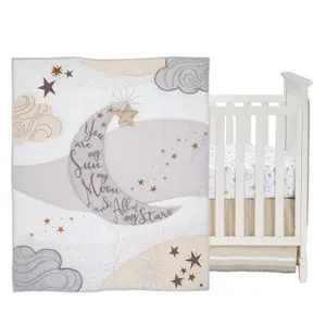 LAMBS & IVY Goodnight Moon 3-piece Celestial Nursery Baby Crib Bedding Set - White