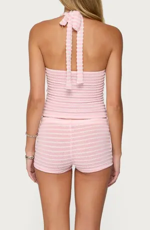 EDIKTED Lovina Stripe Halter Top - Light-pink