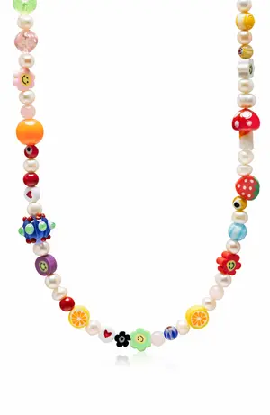 NIALAYA Berry Pearl Beaded Necklace - White /multicolor