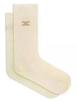 Elisabetta Franchi Ribbed Socks With Logo - Neutrals