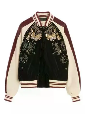 Valentino Garavani Embroidered Velour Bomber Jacket - Black