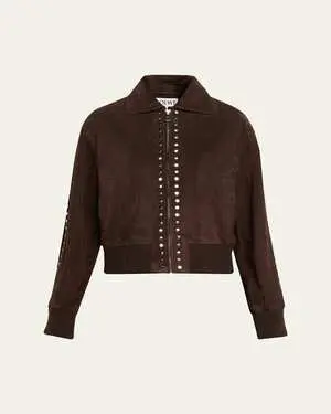 Loewe Studded Suede Bomber Jacket - Dark Brown