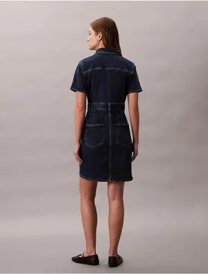 calvin klein denim dress Sleeveless Trucker Mini 2% elastane Denim Mini Trucker Dress |
