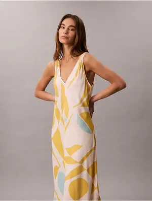Calvin Klein Printed V-neck Midi Dress