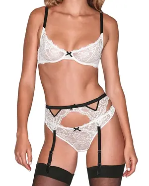 FLEUR DU MAL Bianca Lace Garter Linen Beige