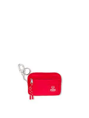 Pink Zip Card Holder Keychain Red