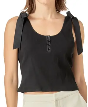 English Factory Mixed Media Bow Tie Ribbed Henley