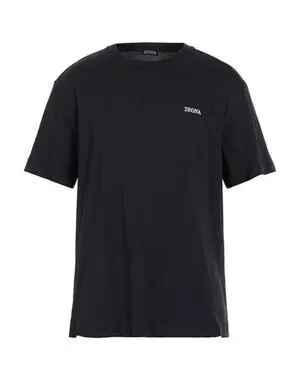 Zegna Man T-shirt Black Size 38 Cotton Blue
