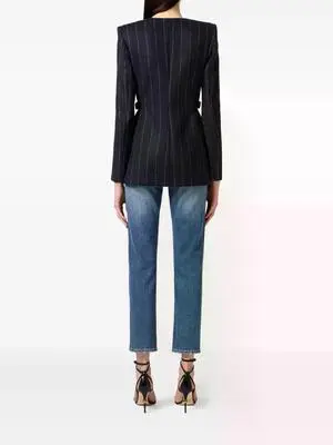 Elisabetta Franchi Pinstripe Satin-lapel Double-breasted Blazer