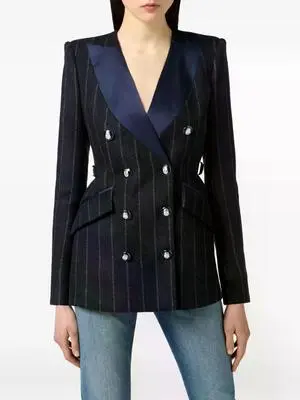 Elisabetta Franchi Pinstripe Satin-lapel Double-breasted Blazer