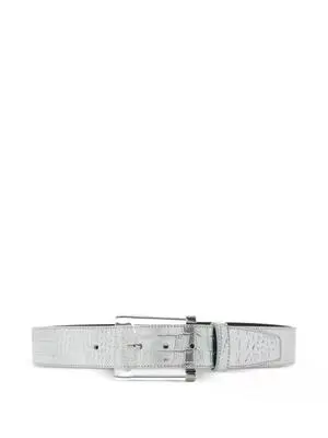 Brandon Maxwell Crocodile-effect Buckle Belt - Silver