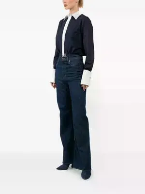Brandon Maxwell Bradshaw Contrast-collar Poplin-knit Bodysuit