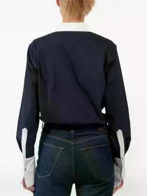 Brandon Maxwell Bradshaw Contrast-collar Poplin-knit Bodysuit