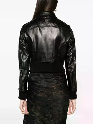 MARINE SERRE Embossed-logo Leather Jacket