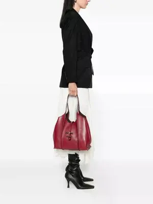 TOD'S T-bar Clasp Leather Tote Bag - Red