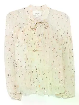 Ba&sh Kamala Bow-detailed Printed Blouse - Neutrals
