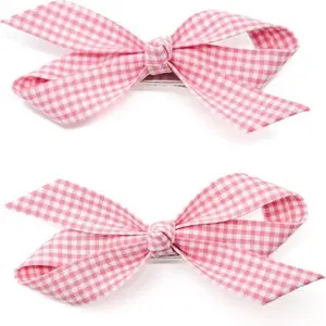 PUTTISU 2-piece Bow Clip Set - Pink Gingham