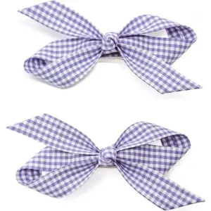 PUTTISU 2-piece Bow Clip Set - Violet Gingham