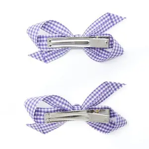 PUTTISU 2-piece Bow Clip Set - Violet Gingham