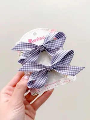 PUTTISU 2-piece Bow Clip Set - Violet Gingham
