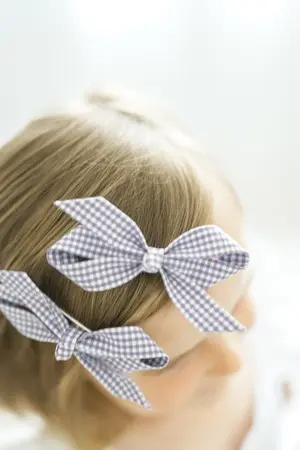 PUTTISU 2-piece Bow Clip Set - Violet Gingham