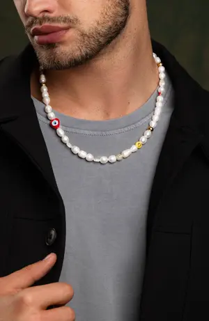 NIALAYA Smiley Face Pearl Necklace