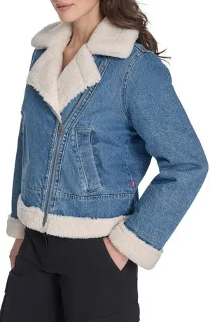 LEVI'S Faux Shearling Lined Denim Moto Jacket