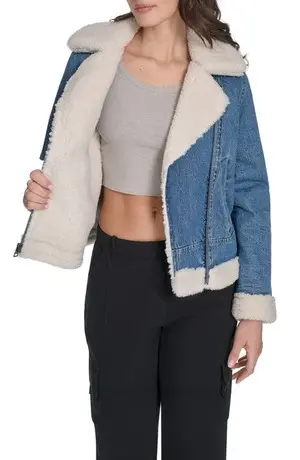 LEVI'S Faux Shearling Lined Denim Moto Jacket