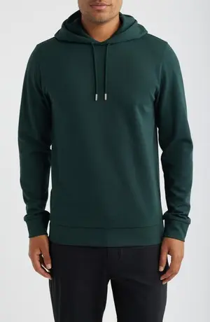REISS Fabien Double-Knit Hoodie Dark Sage Green